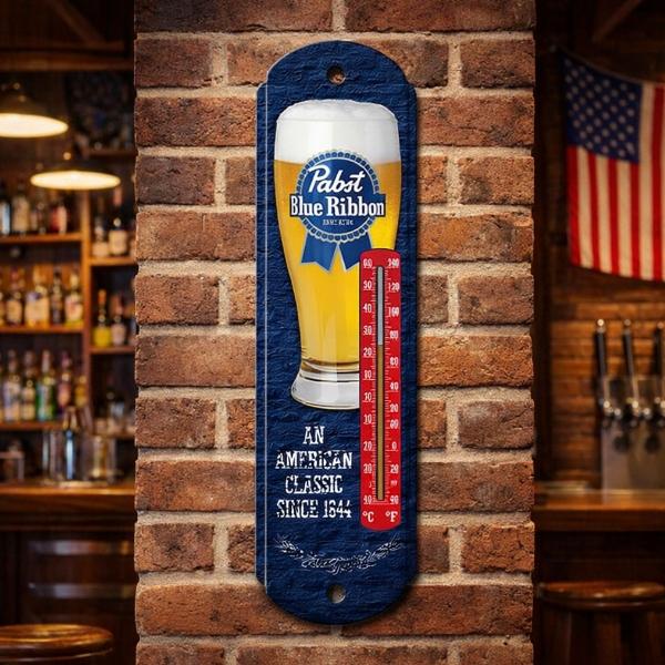 アメリカ直輸入 パブストブルーリボンの温度計 BIGサイズPabst Blue Ribbonの壁掛けタイプのアナログ サーモメーター(温度計)です。アメリカのBARやガレージにありそうなサーモメータ―（温度計）。スチール製でCOOL !なデ...