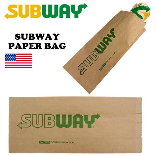 アメリカ直輸入アメリカのファストフード好きなら、こういうのに弱いんですよね〜SUBWAYのサンドイッチを入れるために使われる、あの細長〜い業務用スタイルのペーパーバッグです！ブラウンのクラフト紙に、お馴染みのグリーンの「SUBWAY」ロゴ、...