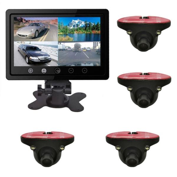 車載モニターとカメラ4台のセットです。9インチ4分割対応液晶モニター、4画面同時表示が可能です。鏡像モードと正像モードがモニター設定で切替可能です。ワイヤレスリモコン操作により取り付け場所の幅が広がります。車の前後左右に取付できる車載カメラ...