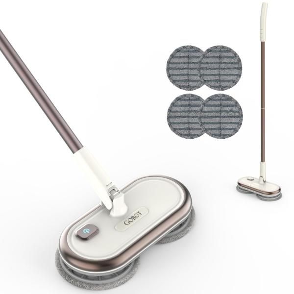※多くのお客様に可能な限り最短で配送するためにも、置き配での配送にご理解・ご了承願います。【商品名】　GOBOT 電動 回転モップクリーナ 軽量 自走式 水拭き コードレス 床拭き モップパッド4枚付き フローリング掃除 高速回転 充電式 ...