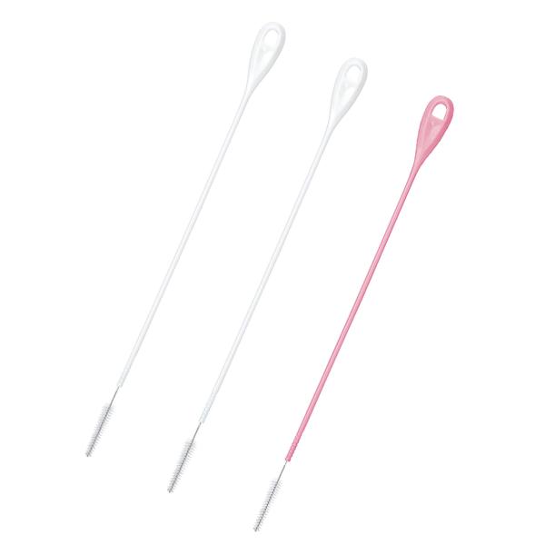 ※多くのお客様に可能な限り最短で配送するためにも、置き配での配送にご理解・ご了承願います。【商品名】　まめいた ストローブラシ 3本セット 長さ24.8cm 洗浄ブラシ クリーナー ロングタイプ 極細ナイロン 自由に曲がる ホワイト ピンク...