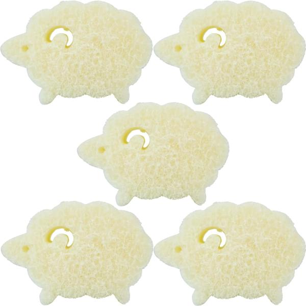 ※多くのお客様に可能な限り最短で配送するためにも、置き配での配送にご理解・ご了承願います。【商品名】　オーエ 食器用 スポンジ ホワイト 縦7.3cm×横11cm×高さ3.5cm cf キッチンスポンジ ひつじ モコモコやさしく 洗う 5個...