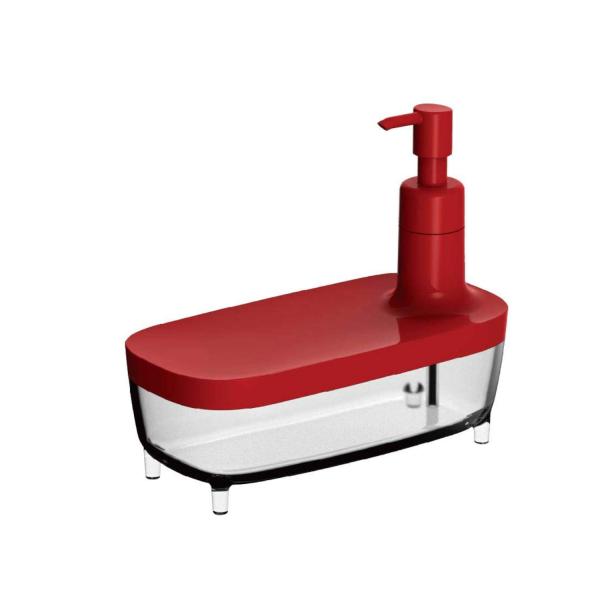 ※多くのお客様に可能な限り最短で配送するためにも、置き配での配送にご理解・ご了承願います。【商品名】　オーエ ディスペンサー 赤 約縦14.3×横16.6×奥行8cm スマートホーム II ソープディスペンサー キッチン 食器用洗剤 詰め替...