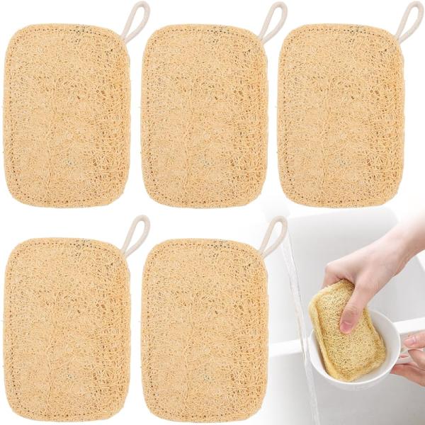 ※多くのお客様に可能な限り最短で配送するためにも、置き配での配送にご理解・ご了承願います。【商品名】　キッチンスポンジ 天然 ヘチマスポンジ 5枚セット ヘチマたわし 二層タイプ 天然植物繊維 吊り下げ式 収納便利 多孔質構造 素早い水切り...