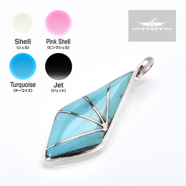 【部族】ZUNI（ズニ）【作者】Evelyn Mahkee【品名】PENDANT（ペンダント）【素材】スターリングシルバー【石】ターコイズシェルピンクシェルジェット【サイズ】A.横幅：約11mmB.縦幅：23mmC.全長：29mmD.厚み：...