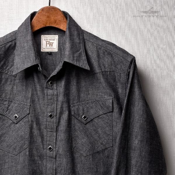 【ブランド名】FUNNY ORIGINAL（ファニーオリジナル）【品名】FUNNY ORIGINAL WESTERN SNAP SHIRTS／Black Chambray／2510-4【素材】綿 100％【サイズ】Sサイズ1.肩幅：45.0...