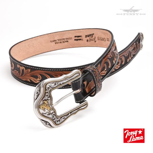 【ブランド名】Tony Lama（トニー・ラマ）【品名】1-1/2” WESTERLY RIDE BELT【品番】C41519【素材／カラー】本体：牛皮革【サイズ】幅：1.5インチ（約38mm）厚み：約4mm※装飾を除く長さ：バックルピンの...