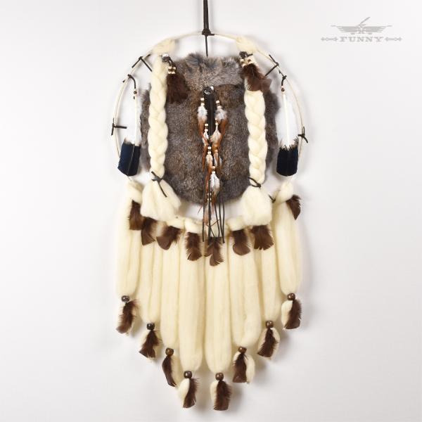 【品名】MANDELLA（マンデラ）【サイズ】XLサイズ／19インチ直径：約48cm全長：約100cm（吊り紐部分を含まない）※本製品はハンドメイドの為サイズには個体差がございます。【素材】ウサギの毛羊毛牛皮革フェザービーズ