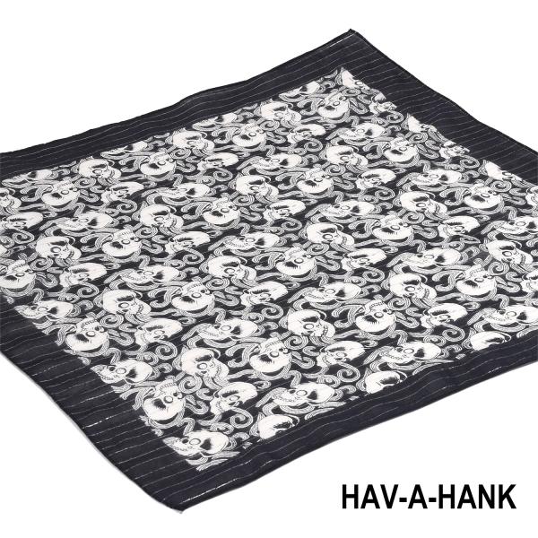 【ブランド名】HAV-A-HANK（ハバハンク）【品名】Skull Lurex【素材】綿95%ポリエステル5%【サイズ】約55cm×55cm ※若干の個体差があります【商品説明】アメリカの老舗ブランド HAV-A-HANK が展開するスカル...