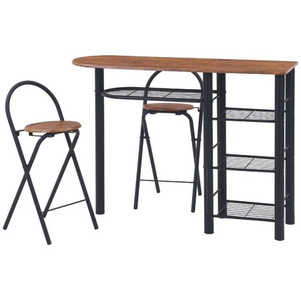 幅120cm×奥行40cm×高さ87.5cm ブラウン カウンターテーブルセット おしゃれ 3点セット チェアー付き 折りたたみ