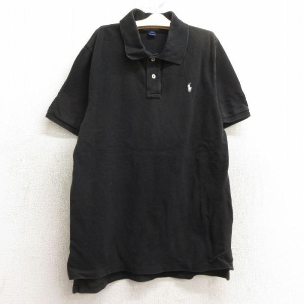【商品番号】　lba24044001【商品名】　古着 ラルフローレン 半袖 ブランド ポロ シャツ キッズ ボーイズ 子供服 ワンポイントロゴ コットン 鹿の子 黒【表記サイズ】　XL 18-20【実寸サイズ】　着丈（肩から裾）68cm　着...