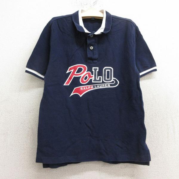 【商品番号】　lba24044004【商品名】　古着 ラルフローレン 半袖 ブランド ポロ シャツ キッズ ボーイズ 子供服 ビッグロゴ コットン 鹿の子 紺他【表記サイズ】　M 10-12【実寸サイズ】　着丈（肩から裾）55cm　着幅（脇...