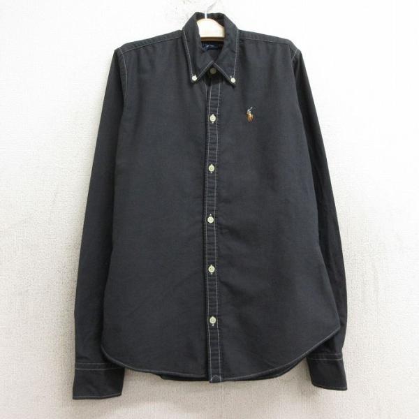 【商品番号】　lba24061706【商品名】　古着 ラルフローレン 長袖 ブランド シャツ キッズ ボーイズ 子供服 90年代 90s ワンポイントロゴ オックスフォード コットン ボタンダウン 黒【表記サイズ】　0【実寸サイズ】　着丈（...