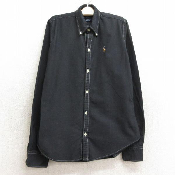 【商品番号】　lba24061709【商品名】　古着 ラルフローレン 長袖 ブランド シャツ キッズ ボーイズ 子供服 90年代 90s ワンポイントロゴ オックスフォード コットン ボタンダウン 黒【表記サイズ】　2【実寸サイズ】　着丈（...