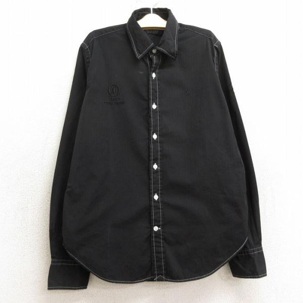 【商品番号】　lba24061718【商品名】　古着 ラルフローレン ポロゴルフ 長袖 ブランド シャツ キッズ ボーイズ 子供服 ワンポイントロゴ ロイヤルトルーン コットン 黒 ストライプ【表記サイズ】　10【実寸サイズ】　着丈（肩から...