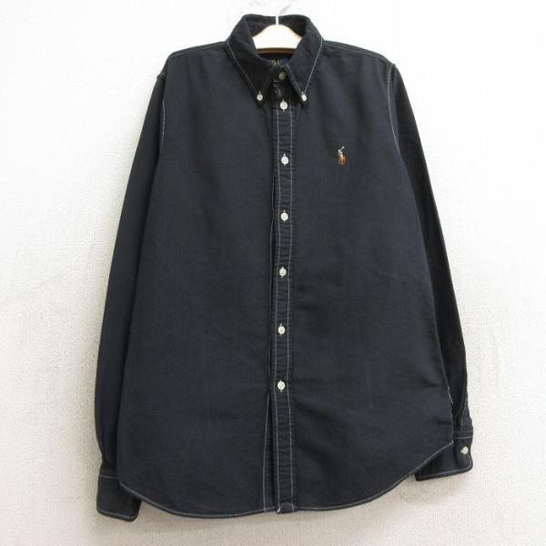 【商品番号】　lba24061720【商品名】　古着 ラルフローレン 長袖 ブランド シャツ キッズ ボーイズ 子供服 ワンポイントロゴ オックスフォード コットン ボタンダウン 黒【表記サイズ】　S【実寸サイズ】　着丈（肩から裾）66cm...