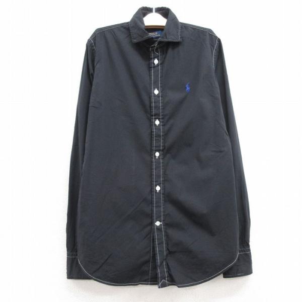 【商品番号】　lba24061986【商品名】　古着 ラルフローレン 長袖 ブランド シャツ キッズ ボーイズ 子供服 ワンポイントロゴ 黒【表記サイズ】　2/155/84A【実寸サイズ】　着丈（肩から裾）67cm　着幅（脇から脇）47cm...