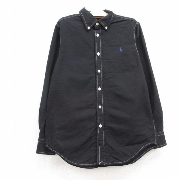 【商品番号】　lba24061993【商品名】　古着 ラルフローレン 長袖 ブランド シャツ キッズ ボーイズ 子供服 ワンポイントロゴ オックスフォード コットン ボタンダウン 黒【表記サイズ】　12【実寸サイズ】　着丈（肩から裾）61c...