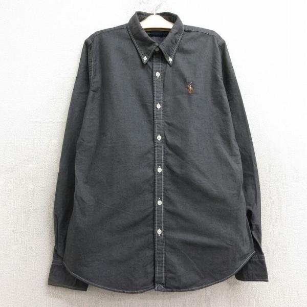 【商品番号】　lba24080219【商品名】　古着 ラルフローレン 長袖 ブランド シャツ キッズ ボーイズ 子供服 90年代 90s ワンポイントロゴ オックスフォード コットン ボタンダウン 濃グレー【表記サイズ】　6【実寸サイズ】　...