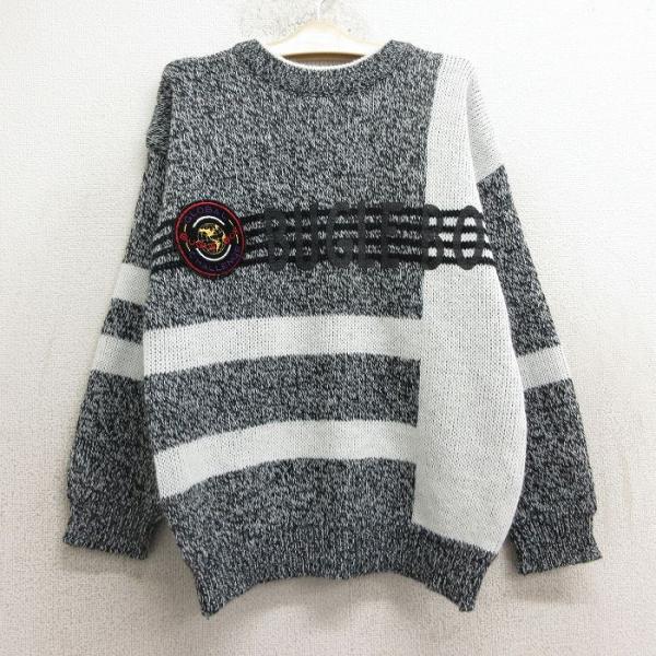 【商品番号】　lba24102457【商品名】　古着 ビューグルボーイ 長袖 セーター キッズ ボーイズ 子供服 90年代 90s ビッグロゴ アクリル クルーネック 黒他【表記サイズ】　S 8-10【実寸サイズ】　着丈（肩から裾）52cm...