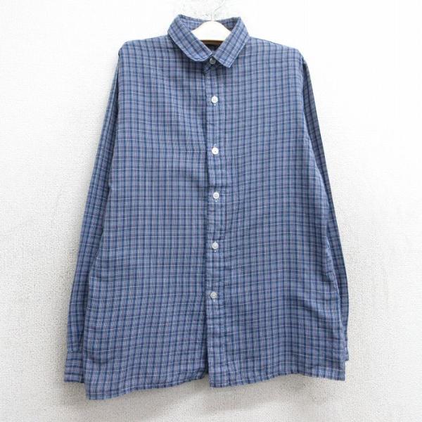 【商品番号】　lba25032682【商品名】　古着 長袖 シャツ キッズ ボーイズ 子供服 80年代 80s 紺他 チェック【表記サイズ】　なし【実寸サイズ】　着丈（肩から裾）60cm　着幅（脇から脇）45cm　肩幅36cm　肩袖丈（肩か...