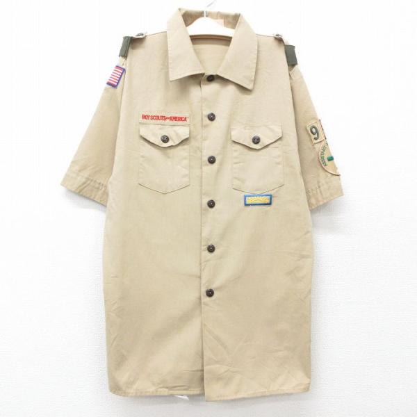 【商品番号】　lba25051841【商品名】　古着 半袖 ボーイスカウト シャツ キッズ ボーイズ 子供服 90年代 90s ベージュ【表記サイズ】　YOUTH L【実寸サイズ】　着丈（肩から裾）70cm　着幅（脇から脇）50cm　肩幅4...