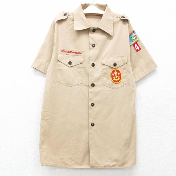 【商品番号】　lba25051842【商品名】　古着 半袖 ボーイスカウト シャツ キッズ ボーイズ 子供服 90年代 90s USA製 ベージュ【表記サイズ】　16【実寸サイズ】　着丈（肩から裾）68cm　着幅（脇から脇）49cm　肩幅4...