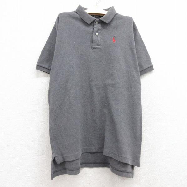 【商品番号】　lba25064458【商品名】　古着 ラルフローレン 半袖 ブランド ポロ シャツ キッズ ボーイズ 子供服 90年代 90s ワンポイントロゴ コットン USA製 グレー【表記サイズ】　XL【実寸サイズ】　着丈（肩から裾）...