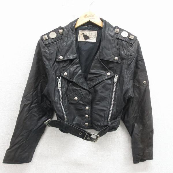 【表記サイズ】　S【実寸サイズ】　着丈（肩から裾）49cm　着幅（脇から脇）46cm　肩幅44cm　肩袖丈（肩から袖先）55cm　脇袖丈（脇から袖先）38cm【素材】　レザー【程度】　A【コンディション】　汚れ【仕入先】　アメリカ【商品詳細...