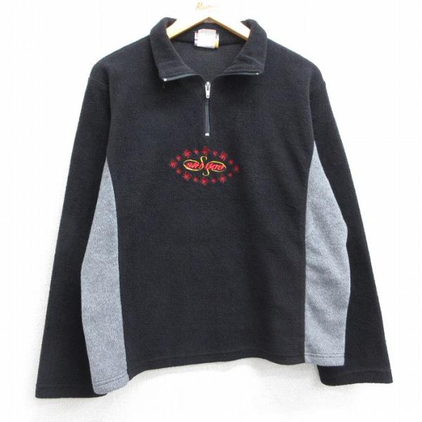 【商品番号】　lou25020436【商品名】　古着 長袖 ハーフジップ フリース ジャケット レディース 80年代 80s skidoo 刺繍 ツートンカラー 黒他【表記サイズ】　L【実寸サイズ】　着丈（肩から裾）61cm　着幅（脇から脇...