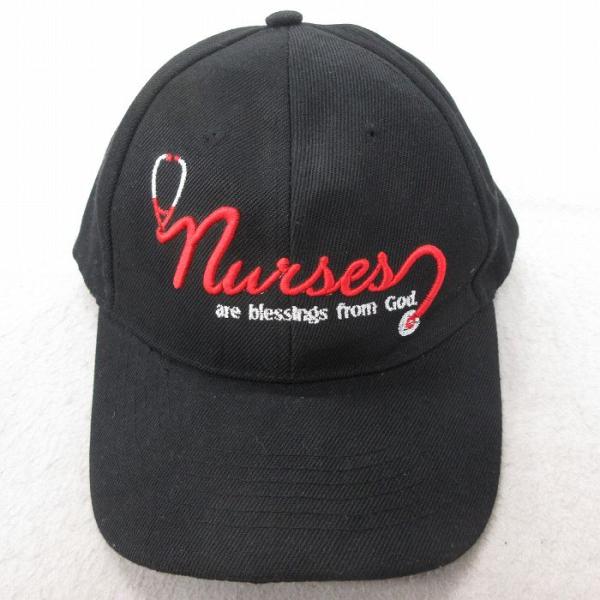 【商品番号】　nc25062545【商品名】　中古 キャップ Nurses 刺繍 黒【表記サイズ】　ONE SIZE【実寸サイズ】　頭周り58〜63cm　深さ12cm【素材】　アクリル100%【程度】　A【コンディション】　全体良好【仕入先...