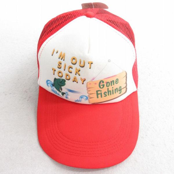 【商品番号】　nc25072139【商品名】　中古 メッシュ キャップ 90年代 90s 魚 Fishing デッドストック ツートンカラー 赤他【spe】【表記サイズ】　なし【実寸サイズ】　頭周り59から63cm　深さ13cm【素材】　ポ...