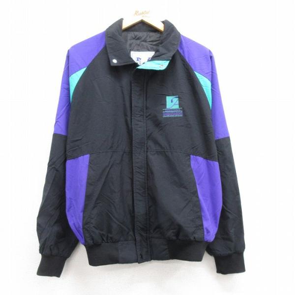 【商品番号】　ouny24112115【商品名】　L★古着 MVスポーツ 長袖 ナイロン ジャケット メンズ 90年代 90s AMBASSADORS マルチカラー ラグラン USA製 黒他【メンズ参考サイズ】　L【表記サイズ】　M【実寸サ...