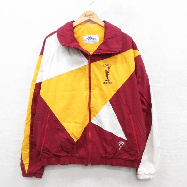 【商品番号】　our25092293【商品名】　XL★古着 長袖 ジャケット メンズ 90年代 90s IONA ラグラン 大きいサイズ エンジ他【メンズ参考サイズ】　XL【表記サイズ】　L【実寸サイズ】　着丈（肩から裾）69cm　着幅（脇...