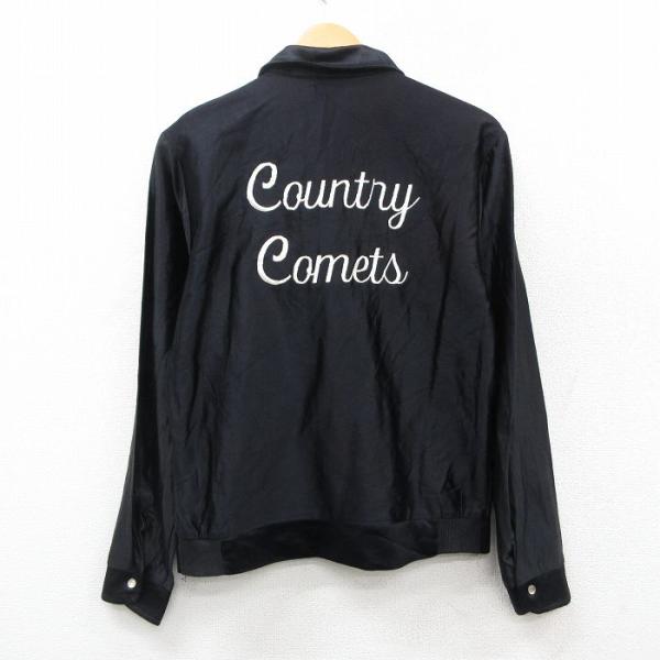 【商品番号】　our25100069【商品名】　S★古着 長袖 ジャケット メンズ 80年代 80s Country Comets 刺繍 黒【メンズ参考サイズ】　S【表記サイズ】　M【実寸サイズ】　着丈（肩から裾）61cm　着幅（脇から脇）...