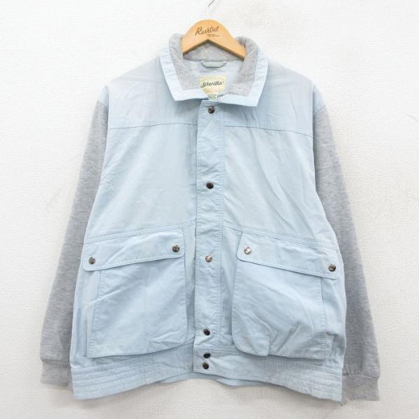 【表記サイズ】　L【実寸サイズ】　着丈（肩から裾）67cm　着幅（脇から脇）64cm　肩幅50cm　肩袖丈（肩から袖先）61cm　脇袖丈（脇から袖先）48cm【素材】　ポリエステル65％、コットン35％【程度】　B【コンディション】　襟汚れ...