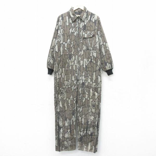 【商品番号】　ova24093460【商品名】　W44★古着 SAFTBAK 長袖 ハンティング ツナギ メンズ 90年代 90s TREBARK 大きいサイズ USA製 濃ベージュ他 迷彩【表記サイズ】　M38-40【実寸サイズ】　総丈（...