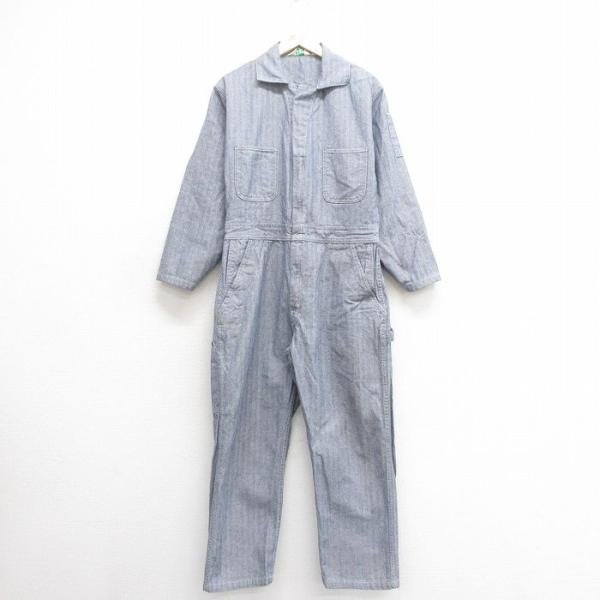 【商品番号】　ova25060100【商品名】　W36★古着 キー KEY 長袖 ツナギ メンズ 00年代 00s ヘリンボーン グレー【表記サイズ】　なし【実寸サイズ】　総丈（肩から裾）142cm　着幅（脇から脇）60cm　ウエスト（腰ま...