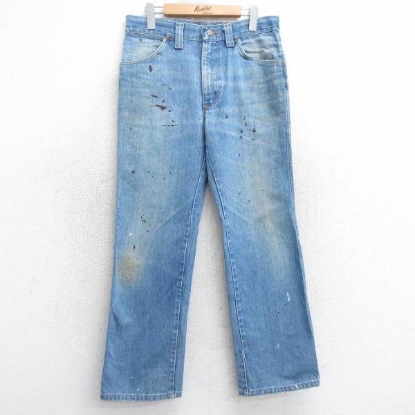 【商品番号】　par25072271【商品名】　W33★古着 ジーンズ メンズ 80年代 80s ヒゲ コットン USA製 タロン 紺 デニム【spe】【表記サイズ】　W33　L30【実寸サイズ】　ウエスト（腰まわり）84cm　レングス76...