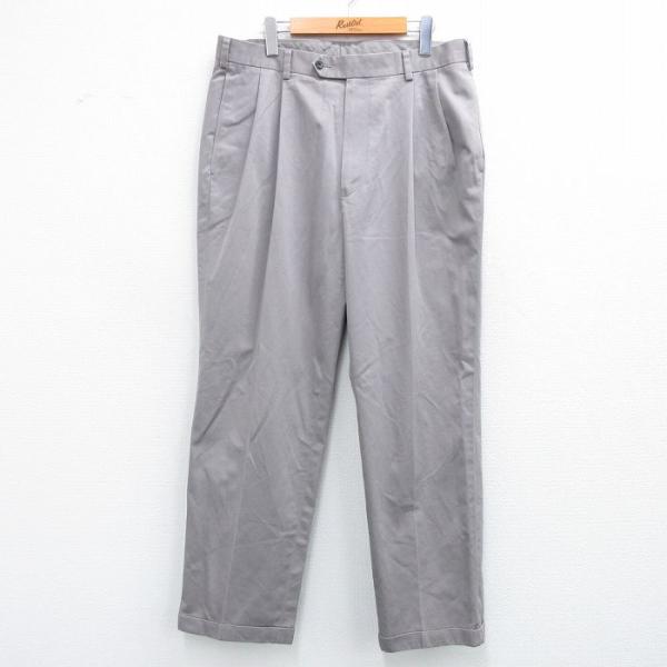 【商品番号】　par25072776【商品名】　W35★古着 JOS A BANK パンツ メンズ コットン グレー【表記サイズ】　W35　L31【実寸サイズ】　ウエスト（腰まわり）88cm　レングス78cm　股上（ウエストから股の付け根）...