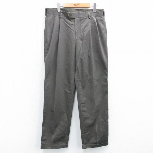 【商品番号】　par25072778【商品名】　W35★古着 JOS A BANK パンツ メンズ コットン 濃グレー系【表記サイズ】　W35　L32【実寸サイズ】　ウエスト（腰まわり）88cm　レングス80cm　股上（ウエストから股の付け...