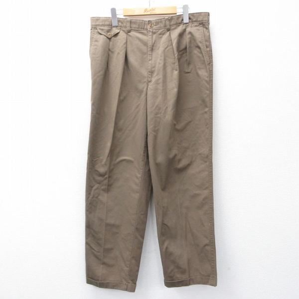 【商品番号】　par25101502【商品名】　W35★古着 パンツ メンズ コットン 茶【表記サイズ】　なし【実寸サイズ】　ウエスト（腰まわり）88cm　レングス75cm　股上（ウエストから股の付け根）30cm　ワタリ幅（股の付け根部分の...