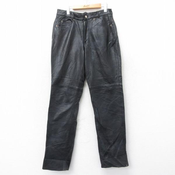 【表記サイズ】　32【実寸サイズ】　ウエスト（腰まわり）76cm　レングス84cm　股上（ウエストから股の付け根）29cm　ワタリ幅（股の付け根部分の幅）25cm　裾幅21cm　（ウエスト30inch　レングス33inch）【素材】　レザー...