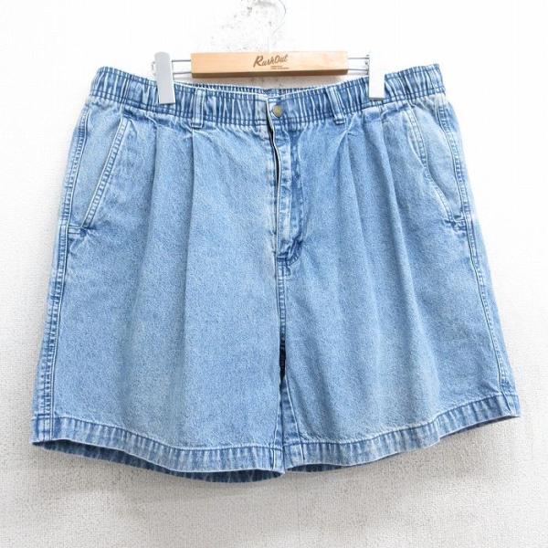 【商品番号】　pas25032026【商品名】　W39★古着 エディーバウアー ショート パンツ メンズ 90年代 90s コットン 紺 デニム【spe】【表記サイズ】　なし【実寸サイズ】　ウエスト（腰まわり）98cm位（94から102cm...