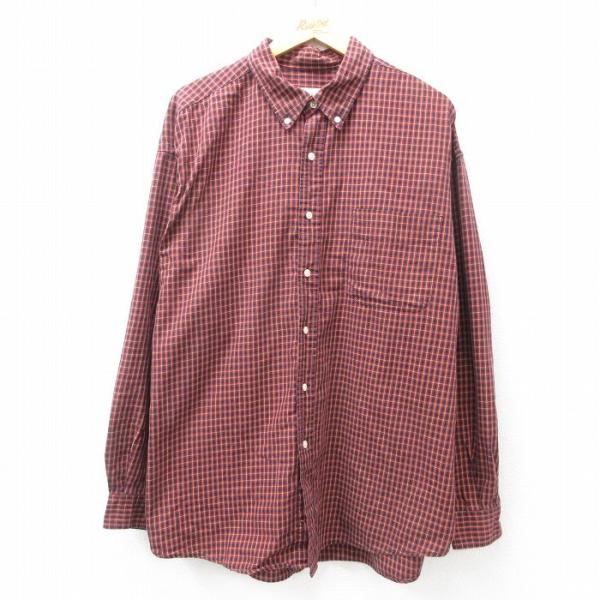 【商品番号】　shbd25020104【商品名】　XL★古着 エディーバウアー 長袖 ブランド シャツ メンズ 00年代 00s 大きいサイズ コットン ボタンダウン エンジ他 チェック【メンズ参考サイズ】　XL【表記サイズ】　XXL【実寸...