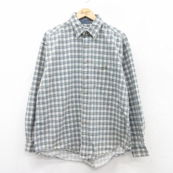【商品番号】　shbd25060559【商品名】　XL★古着 エルエルビーン 長袖 ブランド シャツ メンズ 90年代 90s 大きいサイズ コットン カナダ製 紺他 チェック【メンズ参考サイズ】　XL【表記サイズ】　L REG【実寸サイズ...