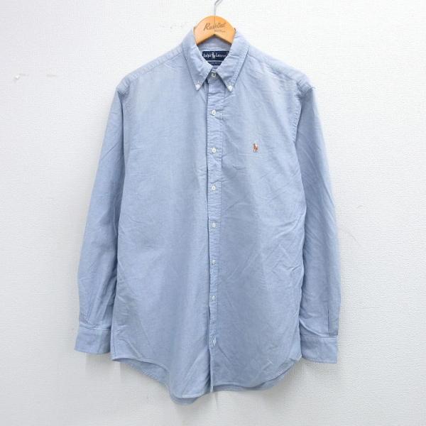 【商品番号】　shbd25080877【商品名】　XL★古着 ラルフローレン 長袖 ブランド シャツ メンズ 90年代 90s ワンポイントロゴ オックスフォード コットン ボタンダウン 薄紺【メンズ参考サイズ】　XL【表記サイズ】　16【...