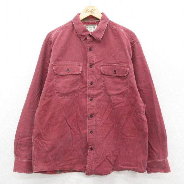 【商品番号】　shbd25092105【商品名】　XL★古着 エルエルビーン 長袖 ブランド シャツ メンズ 00年代 00s コットン エンジ 内側フランネル【メンズ参考サイズ】　XL【表記サイズ】　L　REG【実寸サイズ】　着丈（肩から...