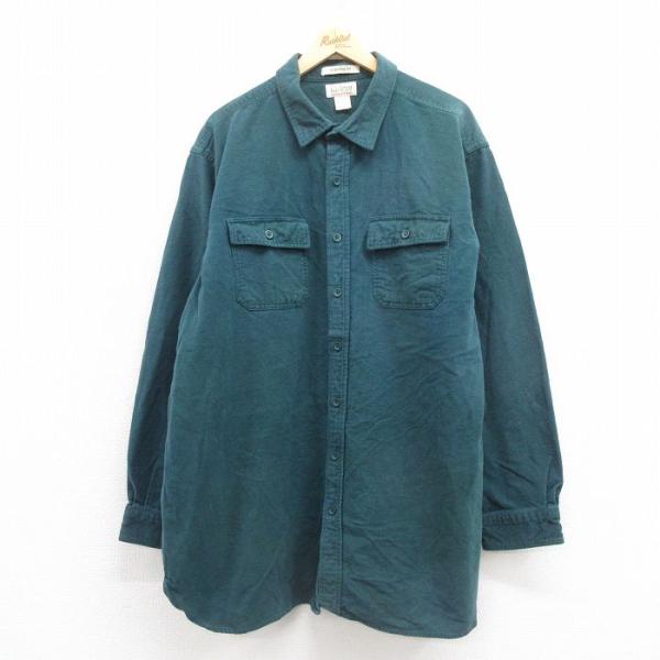 【商品番号】　shne25090010【商品名】　XL★古着 エルエルビーン 長袖 ヘビー フランネル シャツ メンズ 00年代 00s 大きいサイズ ロング丈 コットン 緑【メンズ参考サイズ】　XL【表記サイズ】　XXL【実寸サイズ】　着...