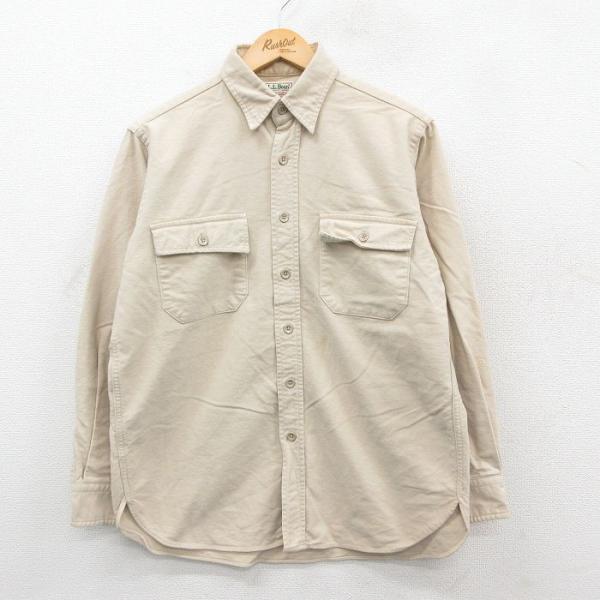 【商品番号】　shne25100922【商品名】　L★古着 エルエルビーン 長袖 ヘビー フランネル シャツ メンズ 80年代 80s シャモアクロス 薄ベージュ【メンズ参考サイズ】　L【表記サイズ】　なし【実寸サイズ】　着丈（肩から裾）7...